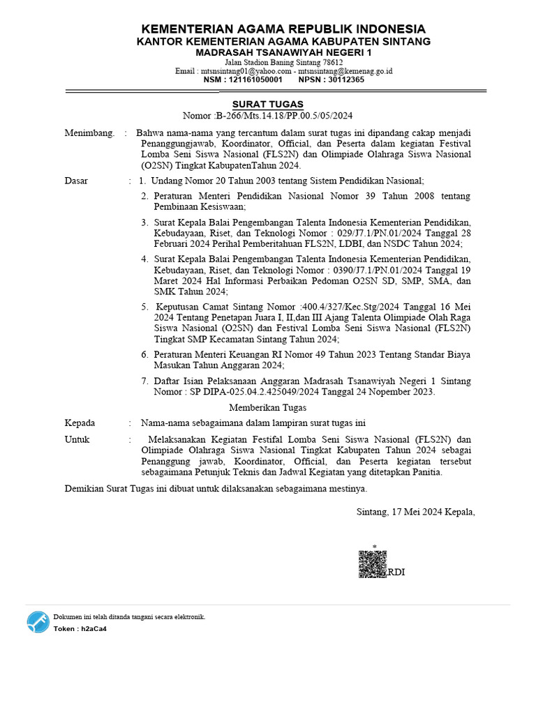 SURAT TUGAS JUARA 1 | PDF