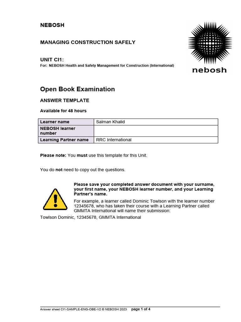 CI1 Sample Answer Sheet Template | PDF | Hypothermia | First Aid