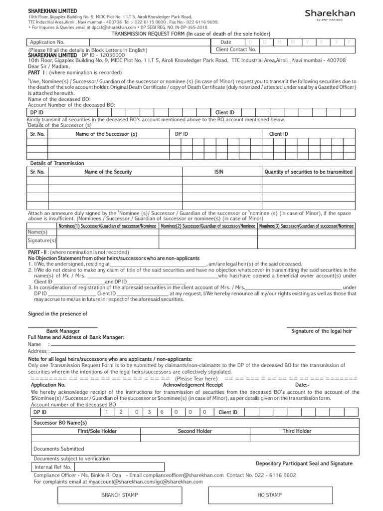 Transmission Request Form 7.1 - Sole Holder | PDF | Law