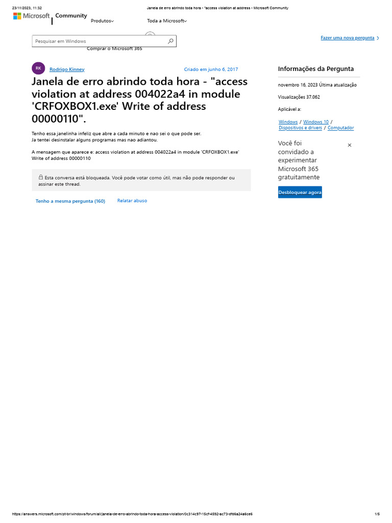 Erro "Access Violation" no Windows 10 | PDF | Microsoft Windows ...