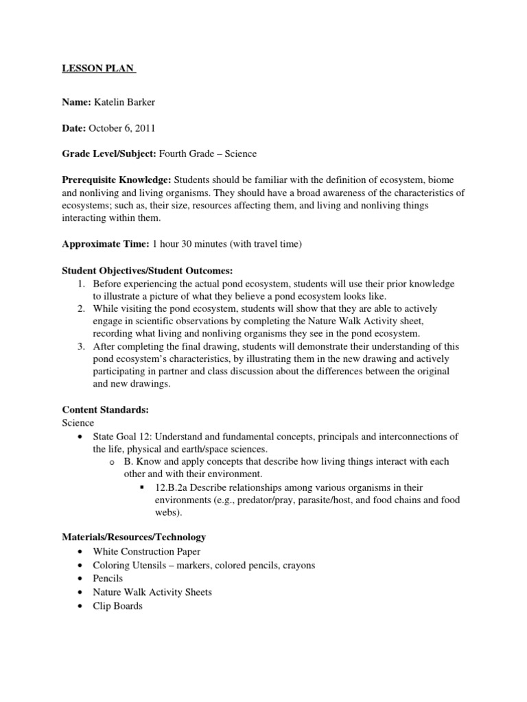 Nature Walk Lesson Plan | PDF | Lesson Plan | Educational Assessment