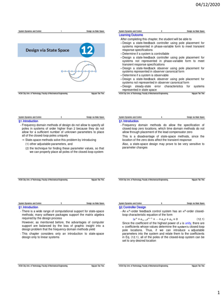 Ch.12 Design Via State Space | PDF | Control Theory | Mathematics