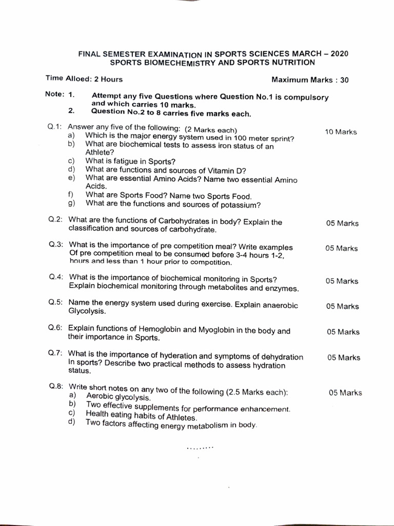 Biochemistry and Nutrition Model Paper 1 | PDF | Biochemistry | Chemistry