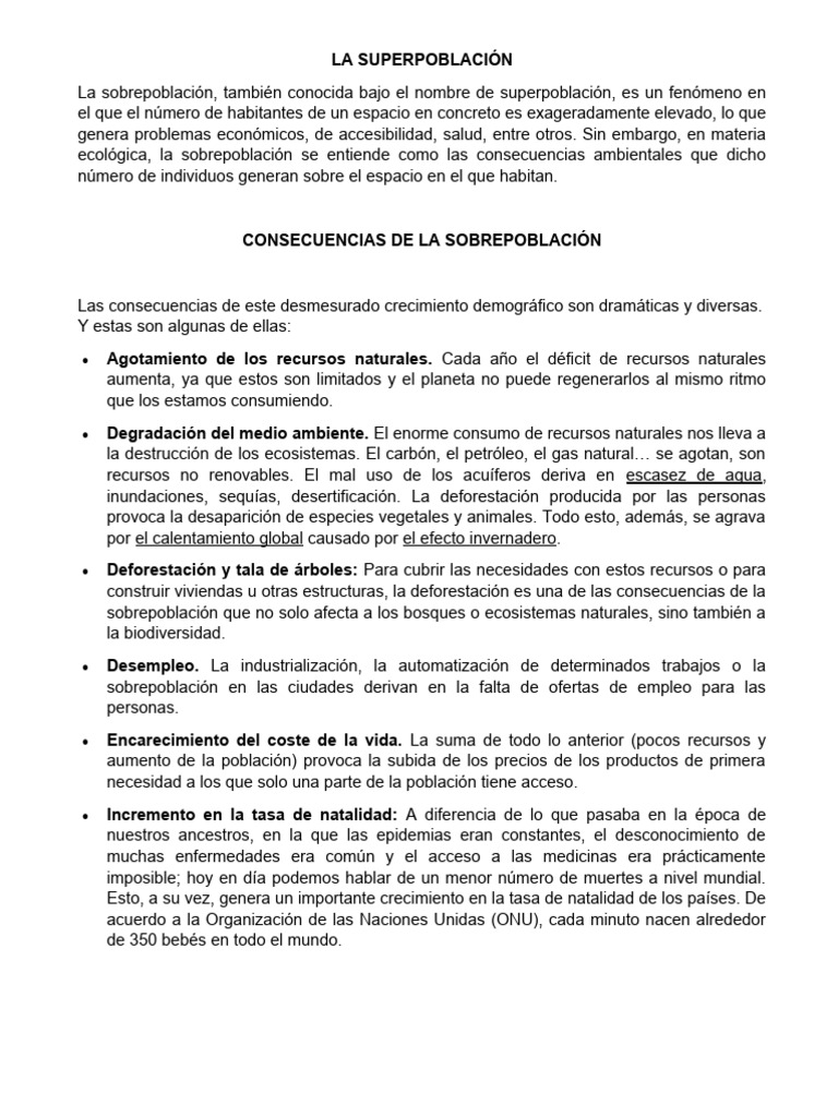 La Superpoblación | PDF | Deforestación | Sobrepoblación humana