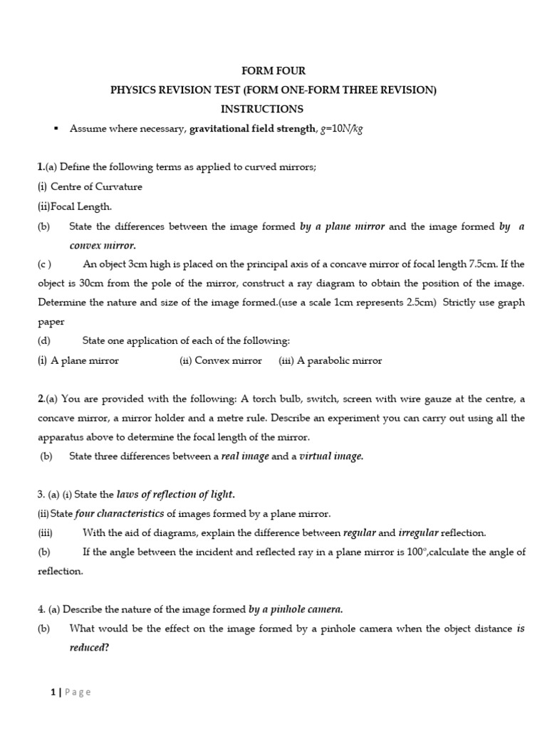 Form Four Revision - 091655 | Download Free PDF | Mirror | Mechanics