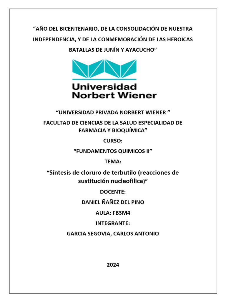 Síntesis de Cloruro de Terbutilo | PDF | Química | Química Orgánica