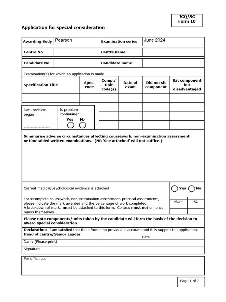 Form 10 - Application For Special Consideration | PDF | Technology ...