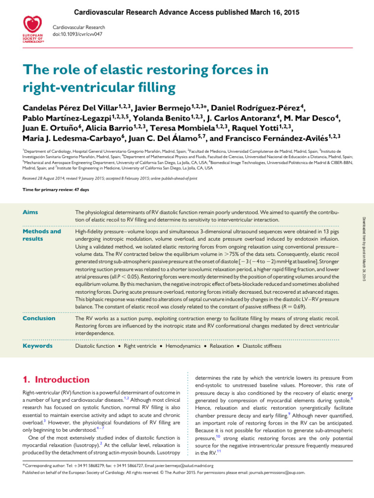 Role of Elastic Restoring Forces in Right-Ventricular Filling | PDF ...