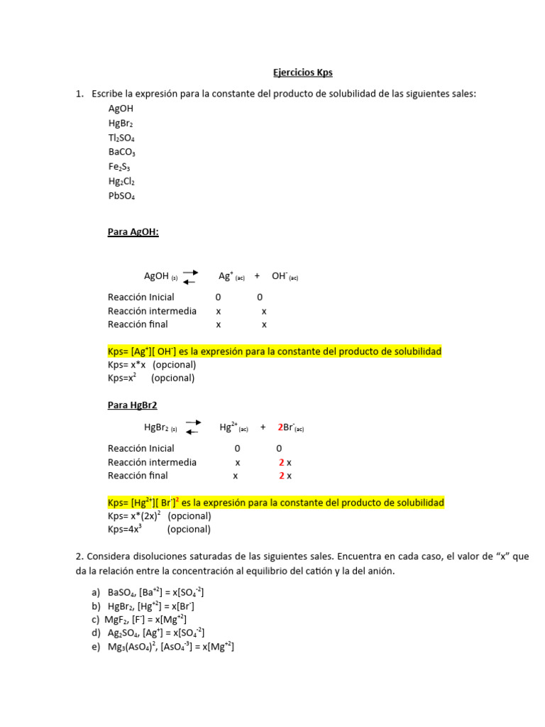 Ejercicios Kps Resueltos | PDF | Mole (Unidad) | Cloruro de sodio