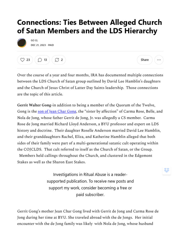 Connections - Ties Between Alleged Church of Satan Members and The LDS Hierarchy | PDF | The ...