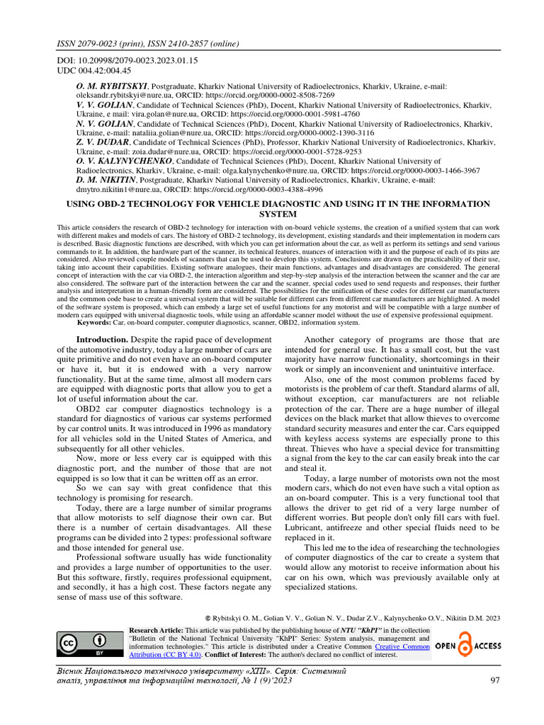 Using Obd-2 Technology For Vehicle Diagnostic and | PDF | Computer Science | Computing