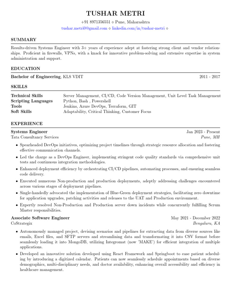 Tushar Metri CV | PDF | Information Technology | Software Development