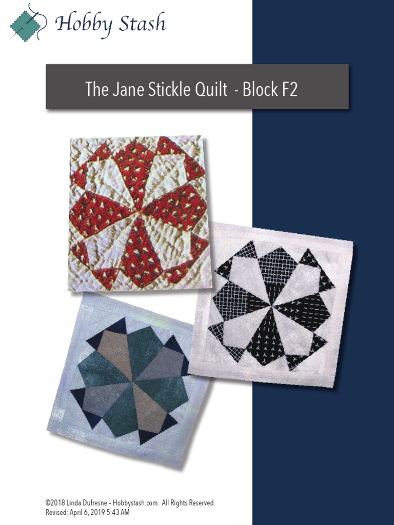 Jane Stickle Quilt Block F2 1 | PDF | Textile Arts | Needlework