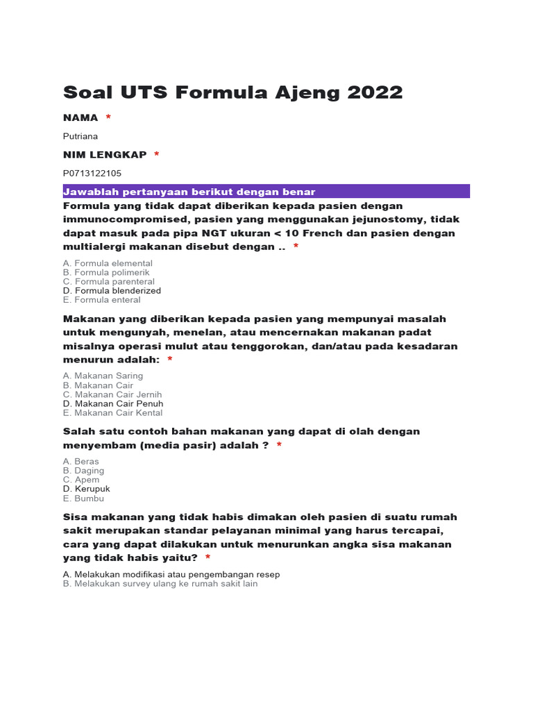 Soal UTS Formula Ajeng 2022 | PDF