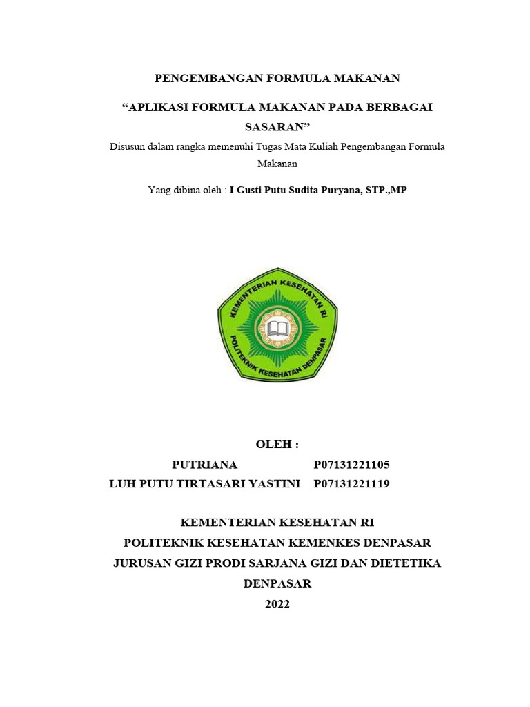 Aplikasi Formula Makanan untuk Berbagai Sasaran | PDF | Karier ...