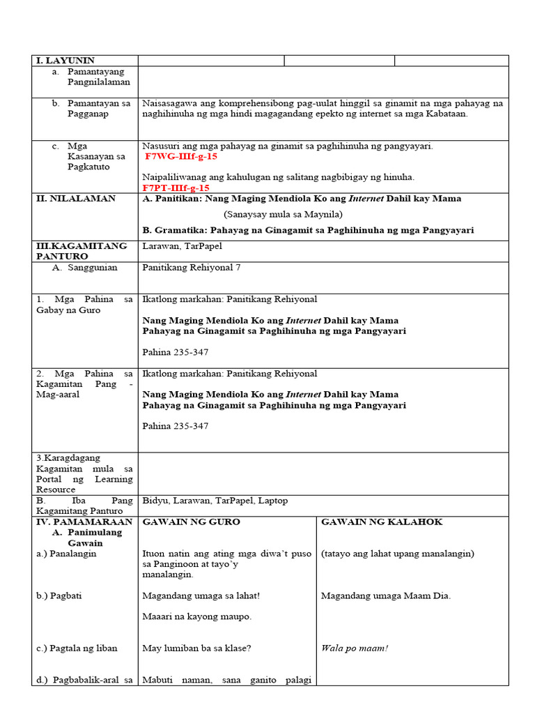 Lesson Plan - Week 4 | PDF