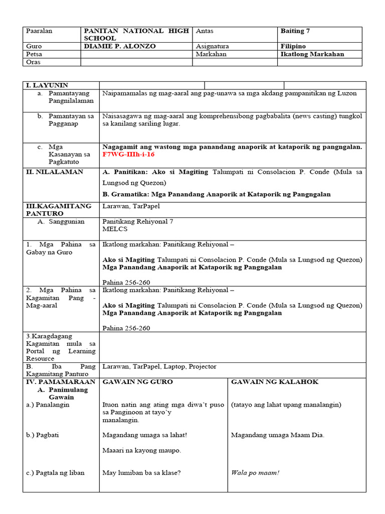 Lesson Plan - Week 5 | PDF