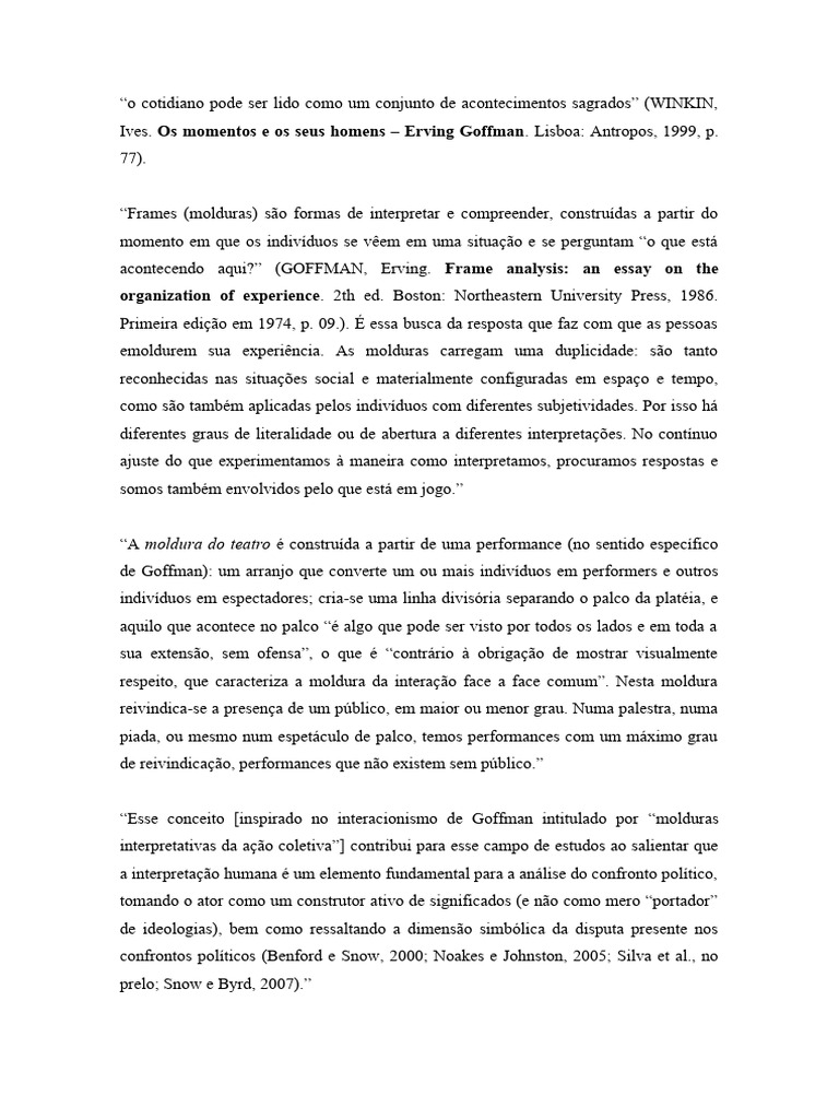 Fichamento Geral Erving Goffman | PDF | Sociologia | Comunicação