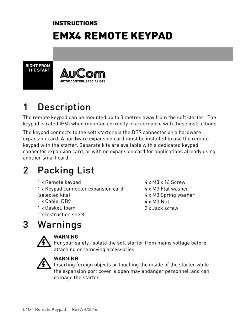 710-16798-00A EMX4 Remote Keypad Instruction EN - Web | PDF | Electrical Connector ...