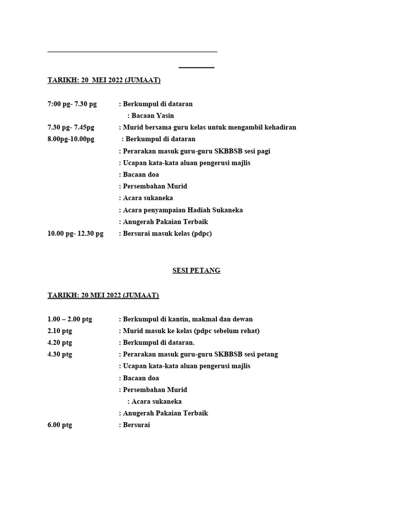 Tentatif Majlis Sambutan Hari Guru 2022 | PDF