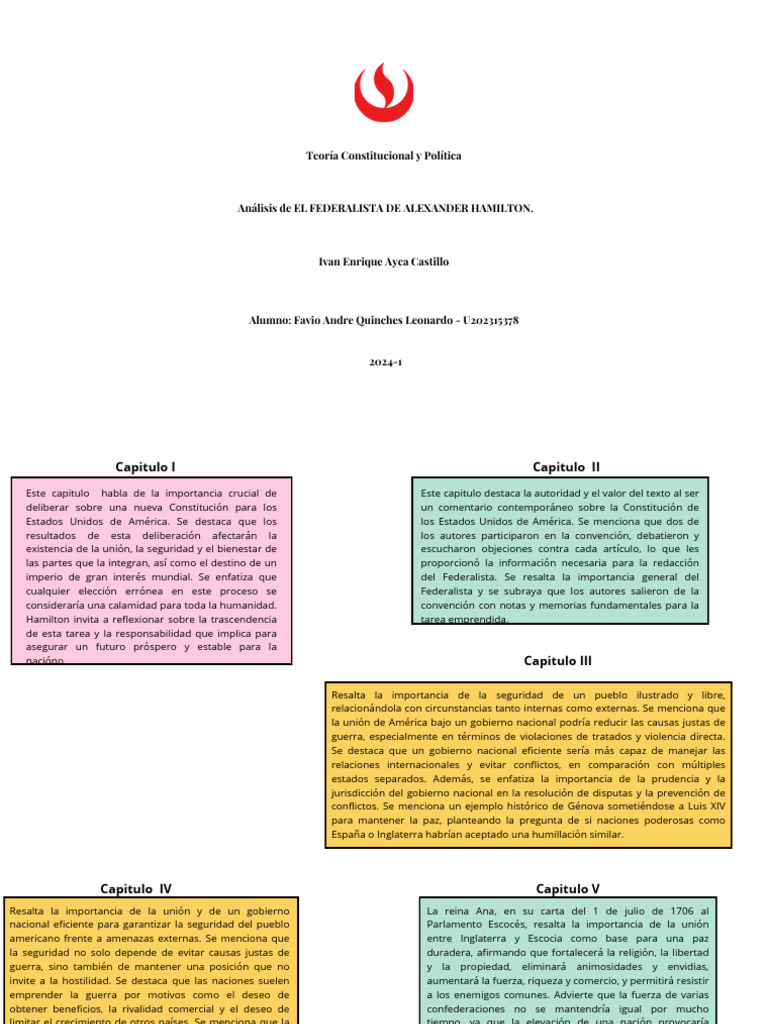 Análisis de EL FEDERALISTA DE ALEXANDER HAMILTON. | PDF | Constitución ...