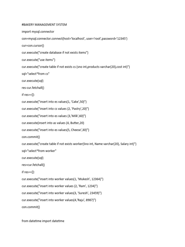 Bakery Management System | PDF | Sql | Data Management