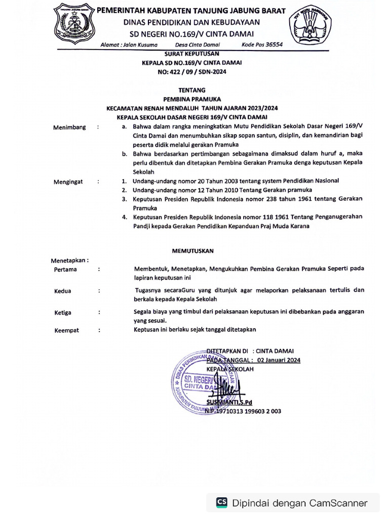 SK Pembina Pramuka SDN 169 | PDF