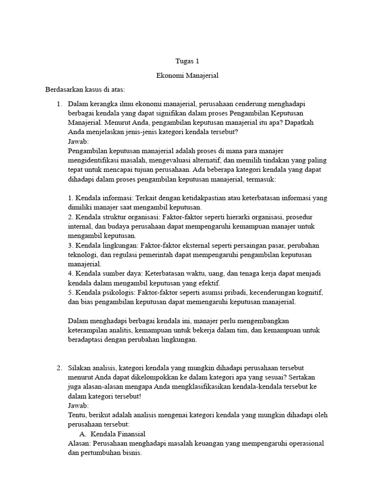 Modul 1-9 EKMA4312 EKONOMI MANAJERIAL Tugas 1 | PDF