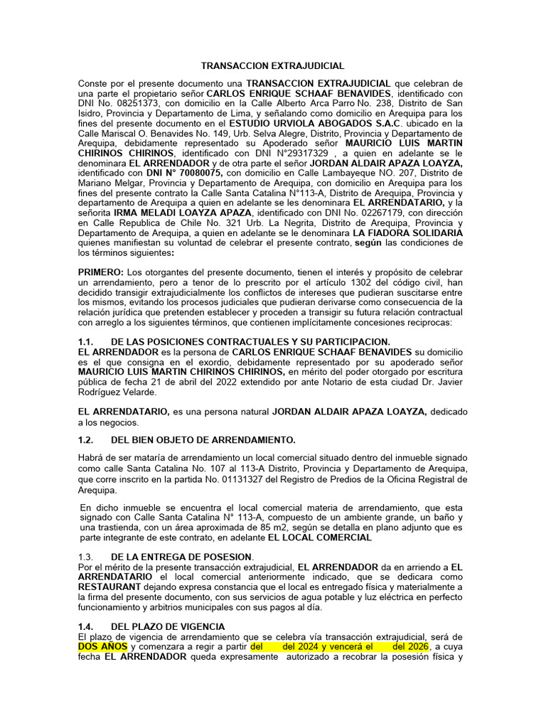 TRANSACCION EXTRAJUDICIAL Borrador | PDF | Pagos | Derecho contractual