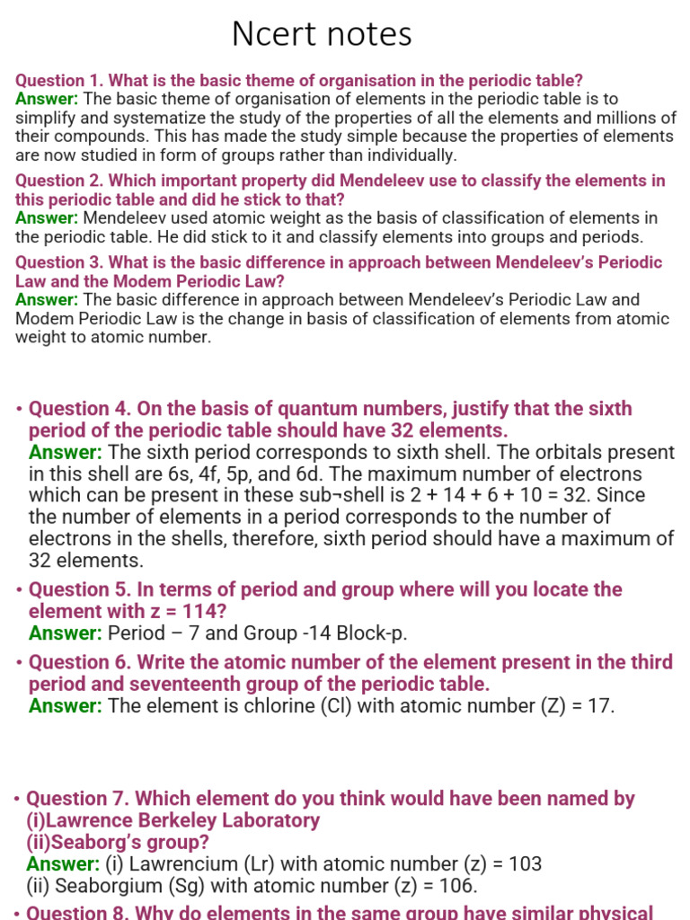 ncert notes chapter 3 periodic classification of elements | PDF | Ion ...