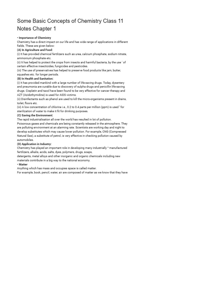 Some Basic Concepts of Chemistry Notes | PDF | Mixture | Significant ...
