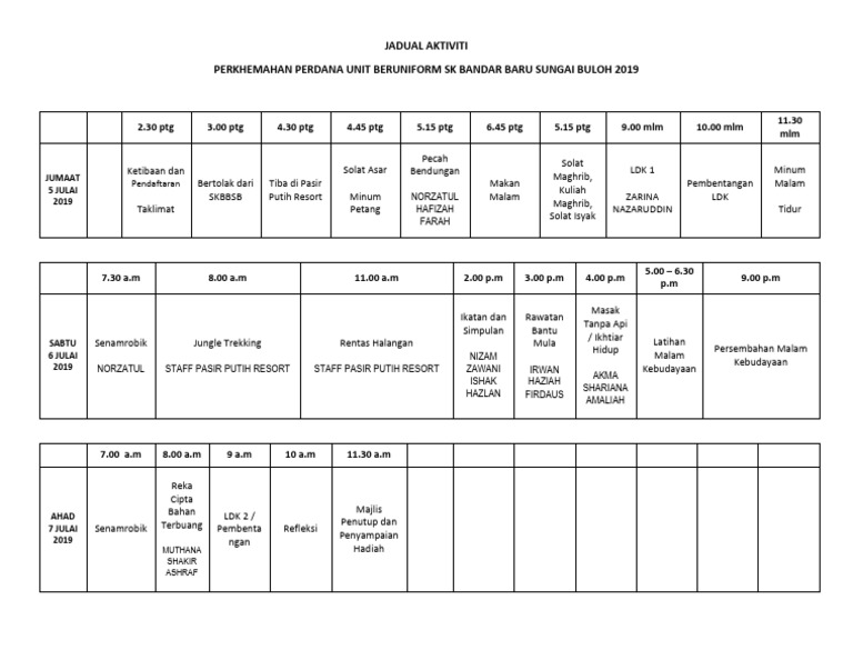 Jadual Aktiviti Kem | PDF