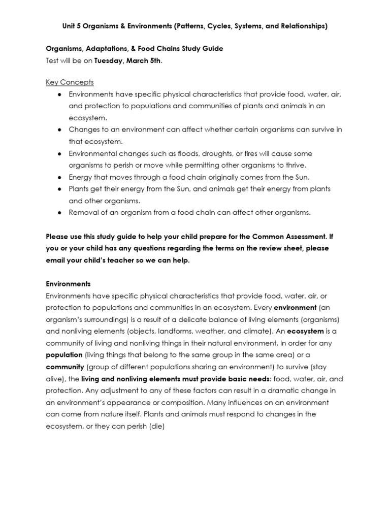 23-24 Copy of Organisms, Adaptations, Food Chain Study Guide | PDF ...