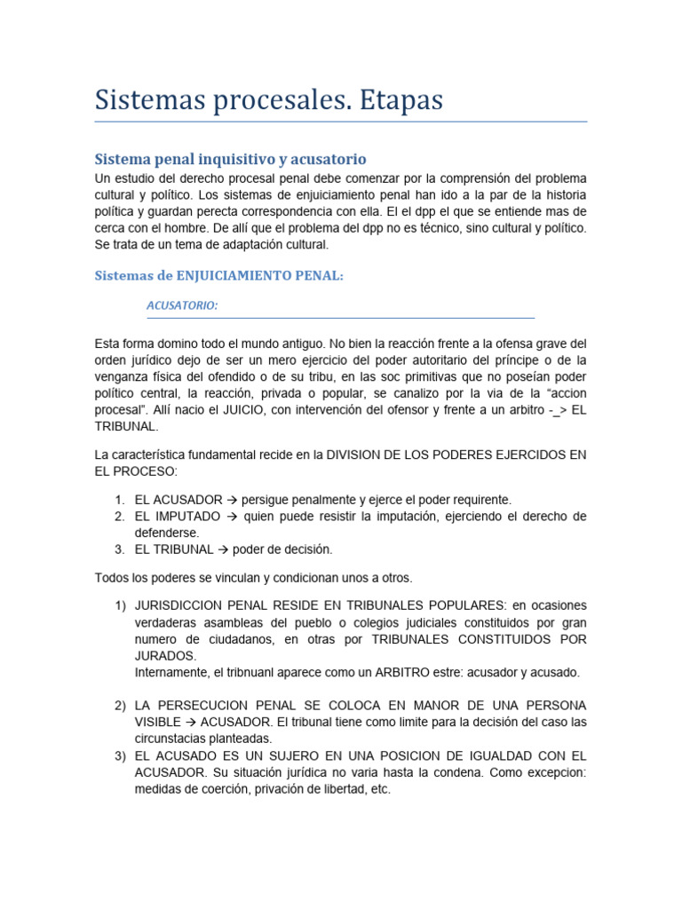 Sistemas Procesales ETAPAS | PDF | Ley procesal | Inquisición
