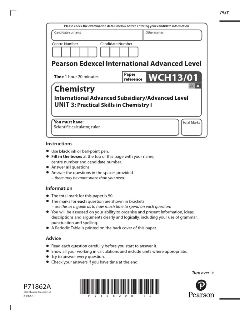 downloadChemistryA LevelPast PapersEdexcel IAL2018 SpecUnit 3QPOctober20202220 (IA | PDF ...