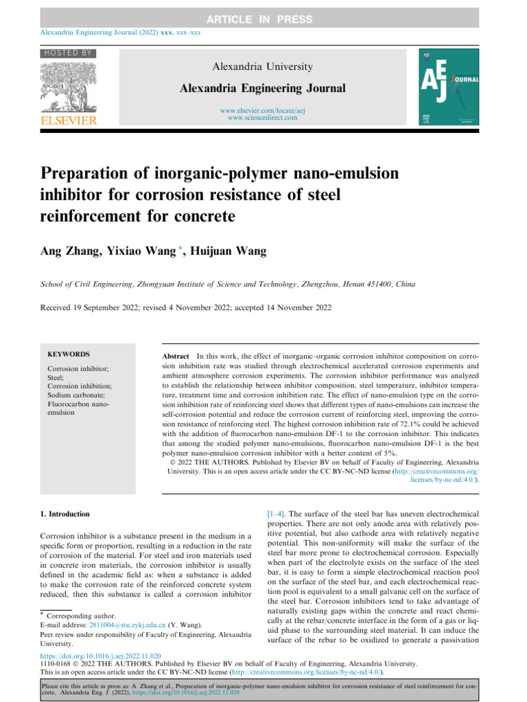Preparation of Inorganic-Polymer Nano-Emulsion Inhibitor For Corrosion ...