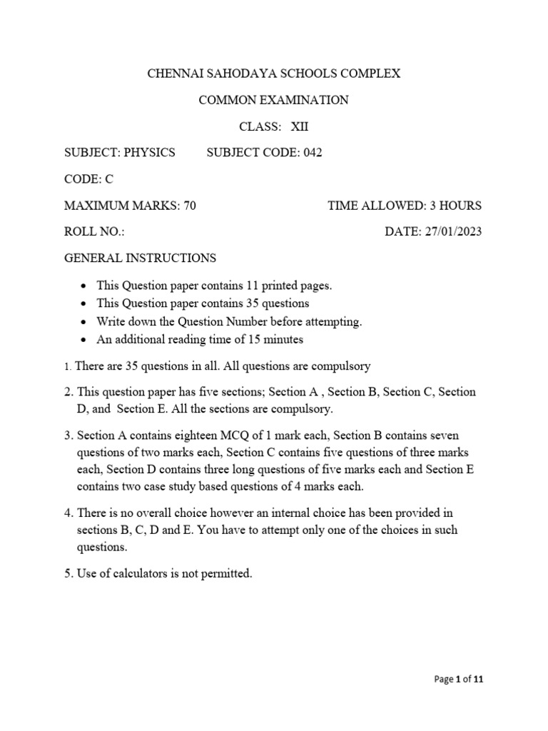 CSSC Physics Qp-Code C | PDF | Inductor | Wavelength