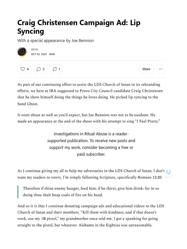 Craig Christensen Campaign Ad - Lip Syncing - by Go El | PDF