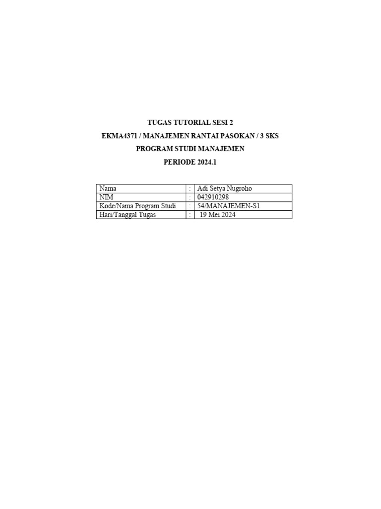 TUGAS TUTORIAL SESI 2 - Manajemen Rantai Pasokan | PDF