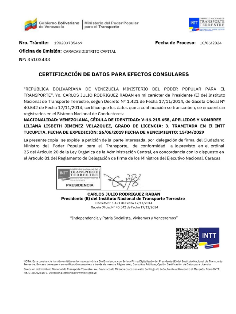 Carta Cónsular Liliana Lisbeth | PDF