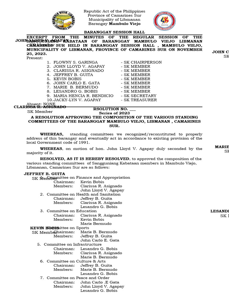 Resolution Approving The Composition of The Various Standing Committees ...