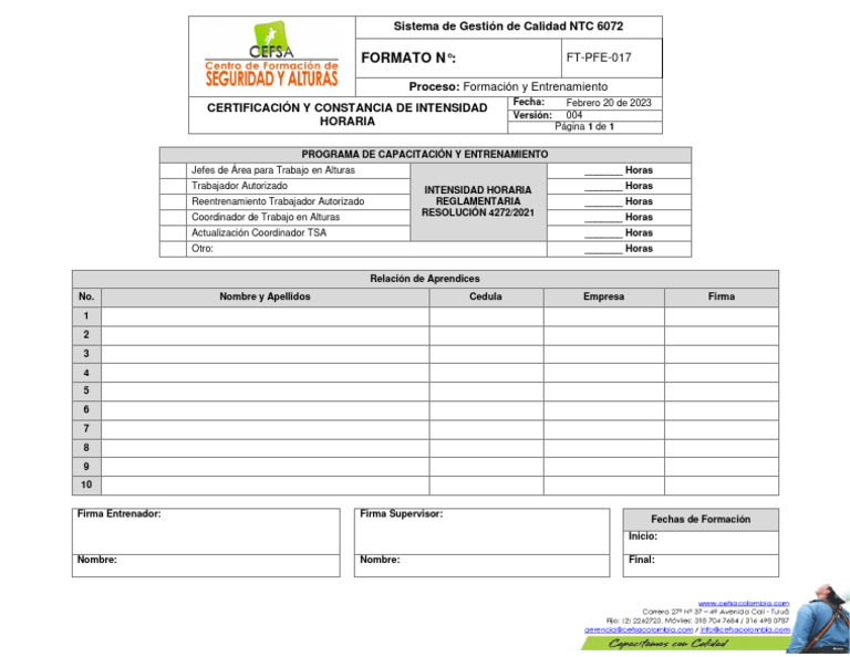FT-PFE-017 Formato Certificación y Constancia de I - 240521 - 070201 | PDF
