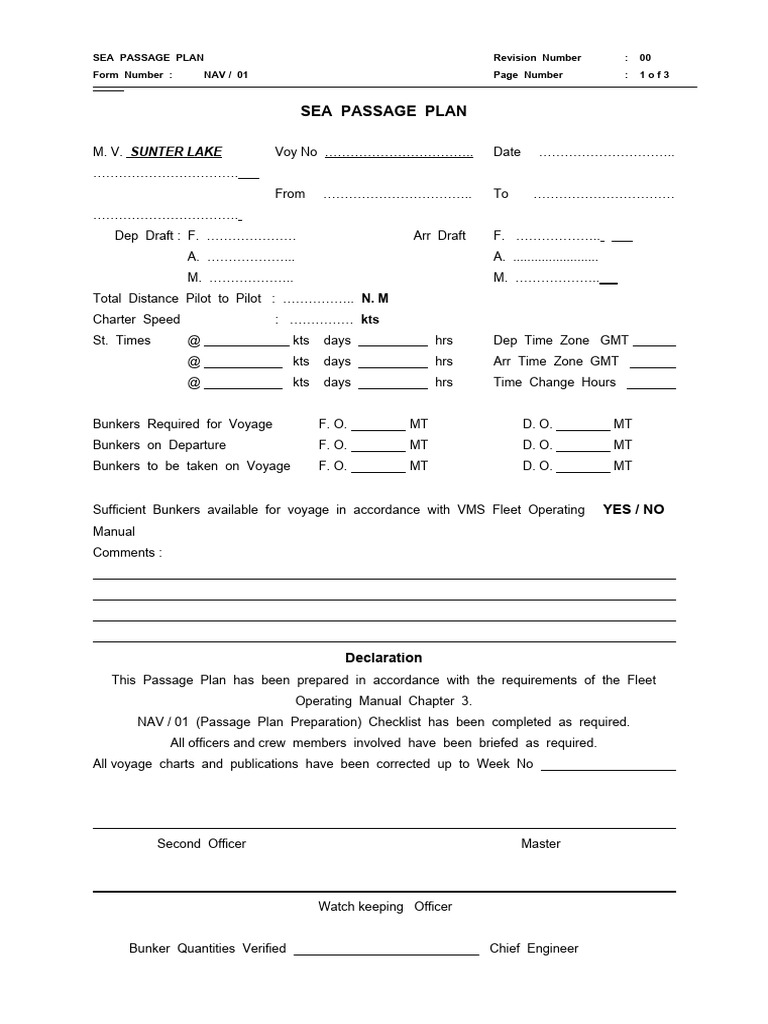 Sea Passage Plan & Check List | PDF | Navigation | Shipping