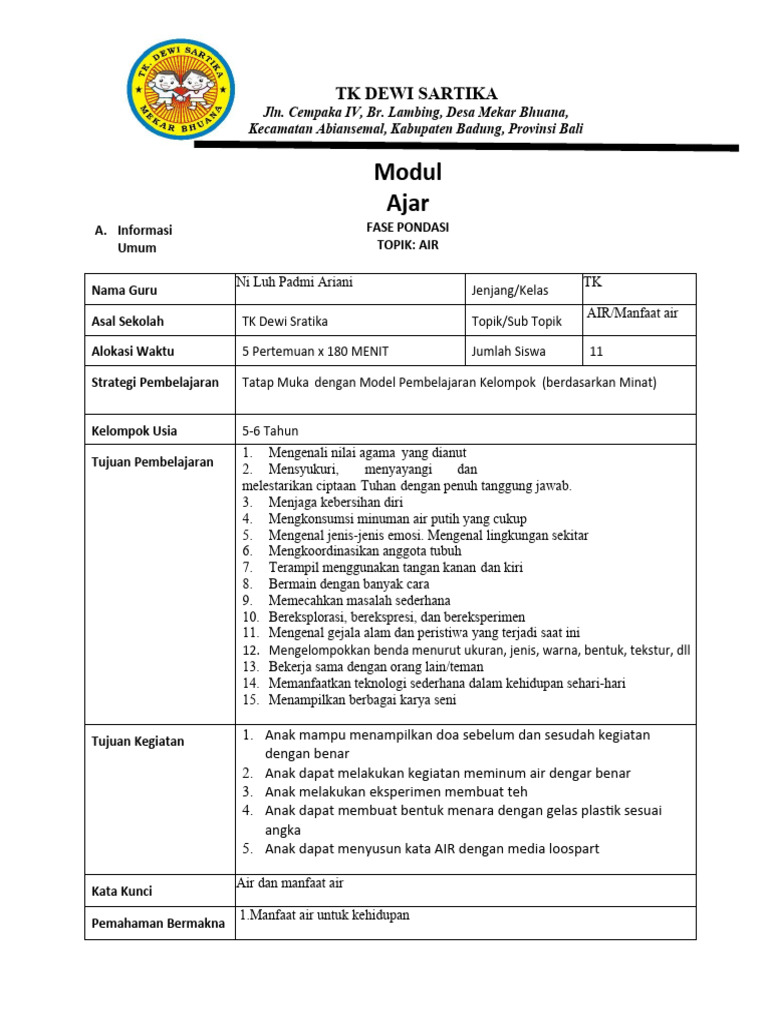 Draf Modul Ajar Air | PDF
