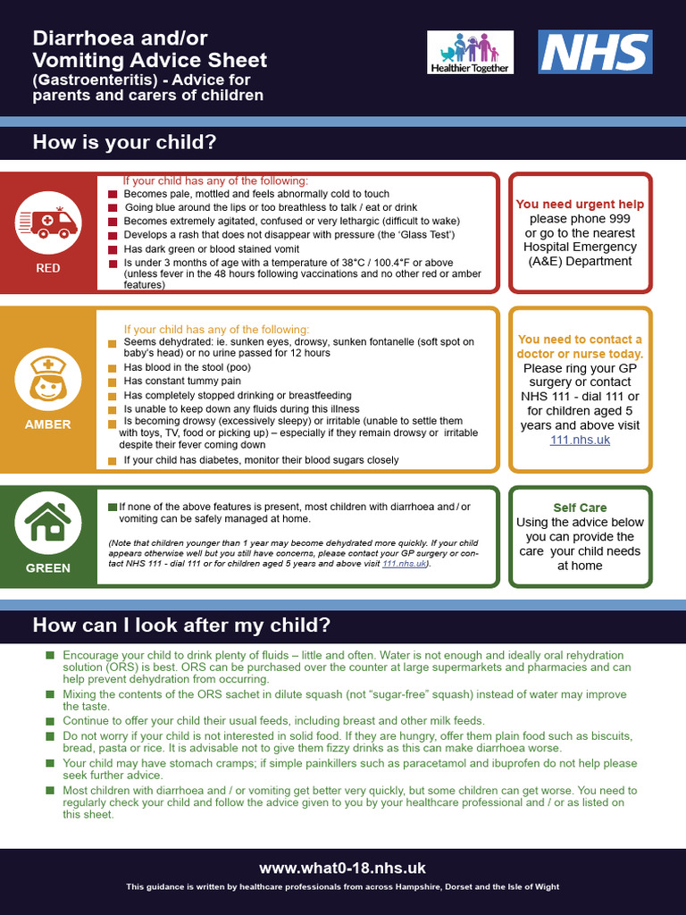 NHS Diarrhoea and Vomiting Advice Sheet Update | PDF | Diarrhea | Dehydration