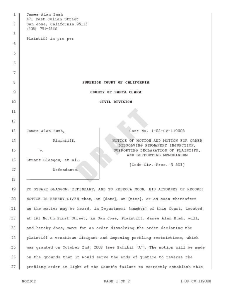 Motion to Vacate Prefiling Order (DRAFT) | Vexatious Litigation | Lawsuit