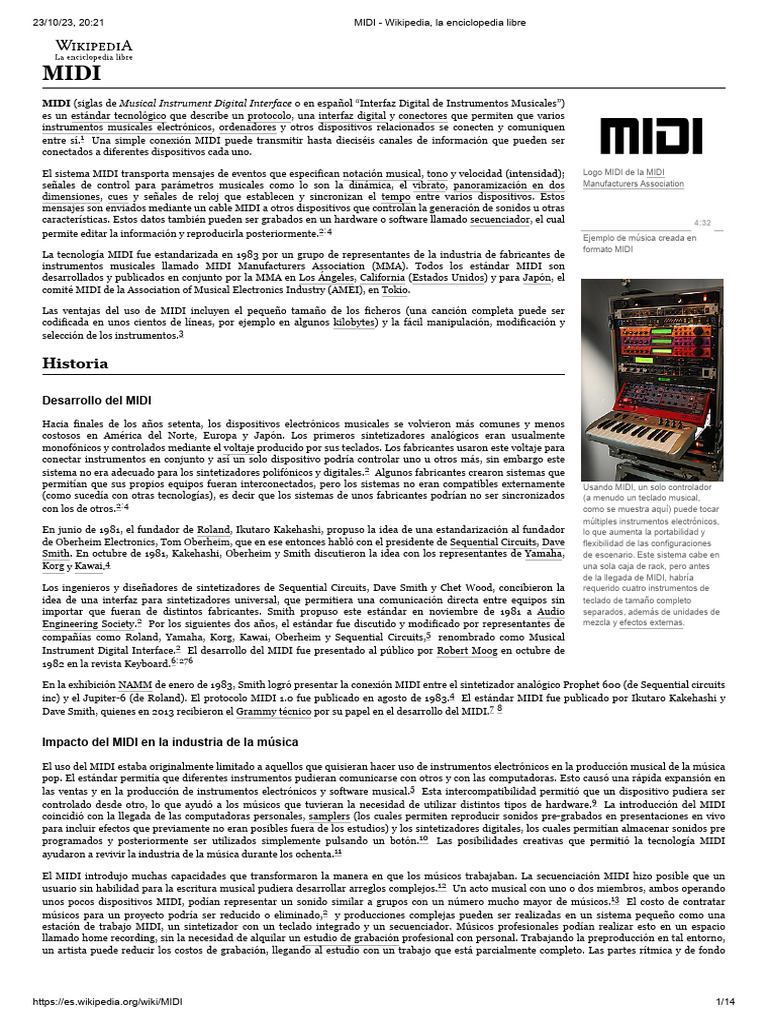 MIDI - Wikipedia, La Enciclopedia Libre | PDF | Sintetizador | Tecnología musical