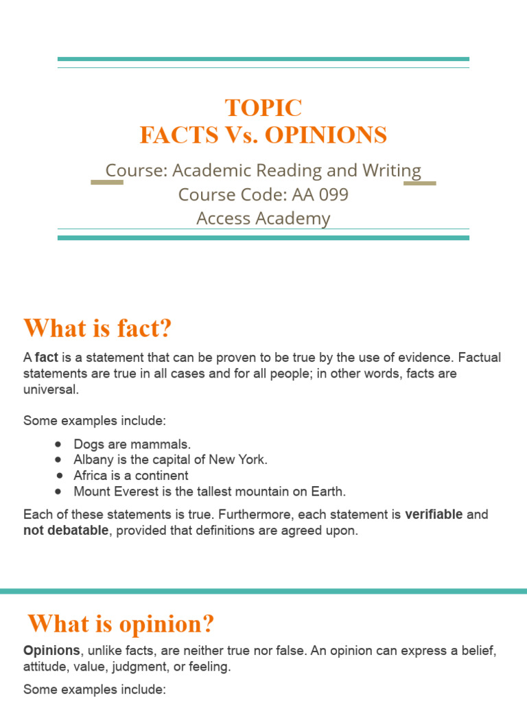 Lec 5 - Facts Vs Opinions | Download Free PDF | Evidence | Opinion