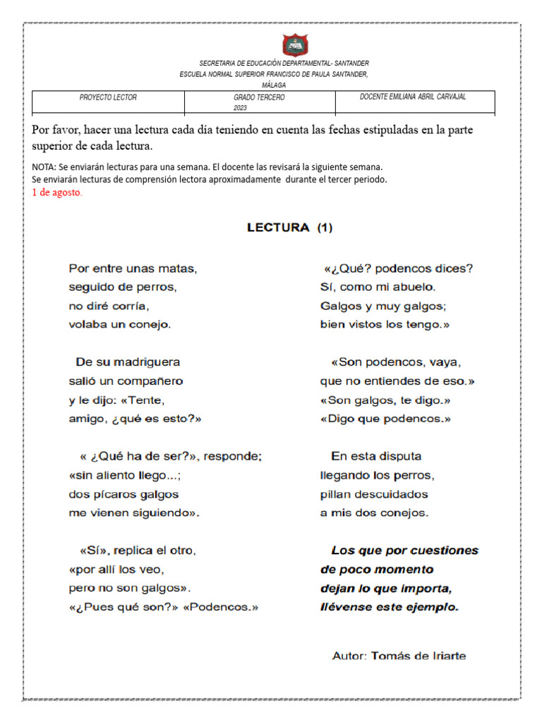 Lecturas de Comprensión para 3° Grado | PDF