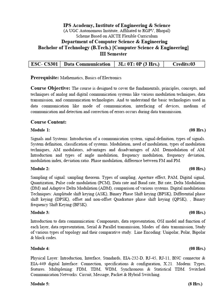 New Syllabus ESC-CS 301 Autonomous | PDF | Modulation | Error Detection ...